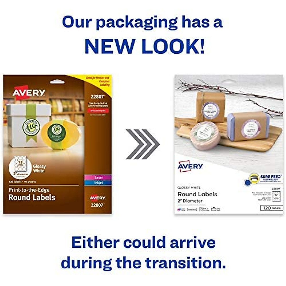 Avery 22807 Round Easy Peel Labels44; 2 in. Dia.44; Glossy44; White44; 120-Pack