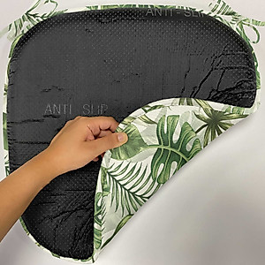 Lunarable Tropical Chair Seating Cushion Set of 2, Rainforest Island Jungle Foliage Pattern Green Leaves Retro Nature, Anti-Slip Seat Padding for Kitchen & Patio, 16"x16", Green Olive Green Cream