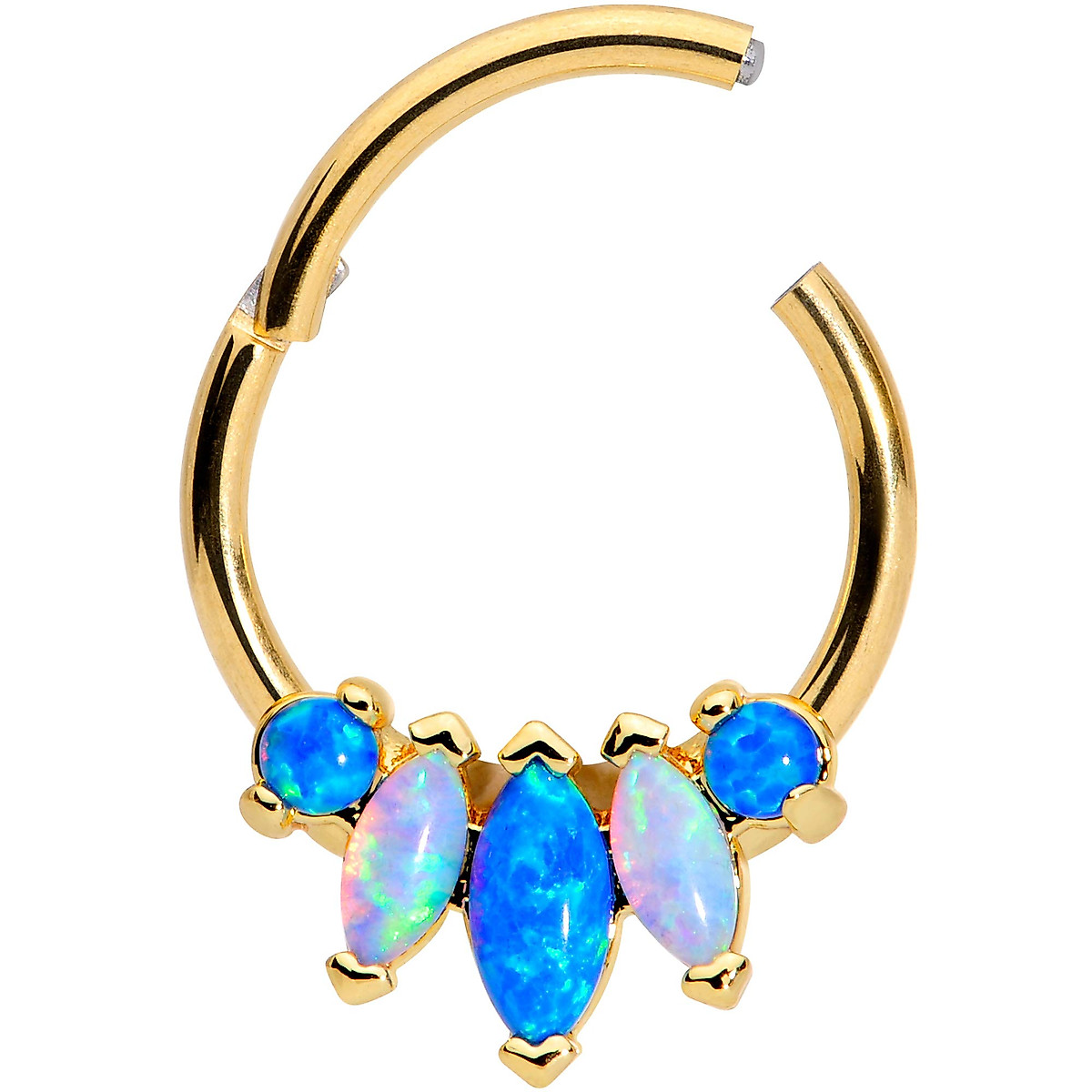 Body Candy 16G PVD Steel Segment Seamless Cartilage Septum Ring Blue White Synthetic Opal Nose Hoop 3/8"