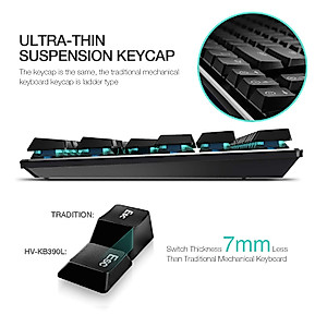 Mechanical Keyboard HAVIT Backlit Wired Gaming Keyboard Extra-Thin & Light, Kailh Latest Low Profile Blue Switches, 87 Keys N-Key Rollover (Black) (Renewed)