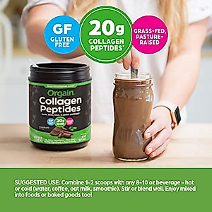Orgain Hydrolyzed Collagen Peptides Powder, 20g of Chocolate Grass Fed Collagen - Hair, Skin, Nail, & Joint Support Supplement, Paleo & Keto, Gluten Free, Dairy Free, Non-GMO, Type I and III, 1lb