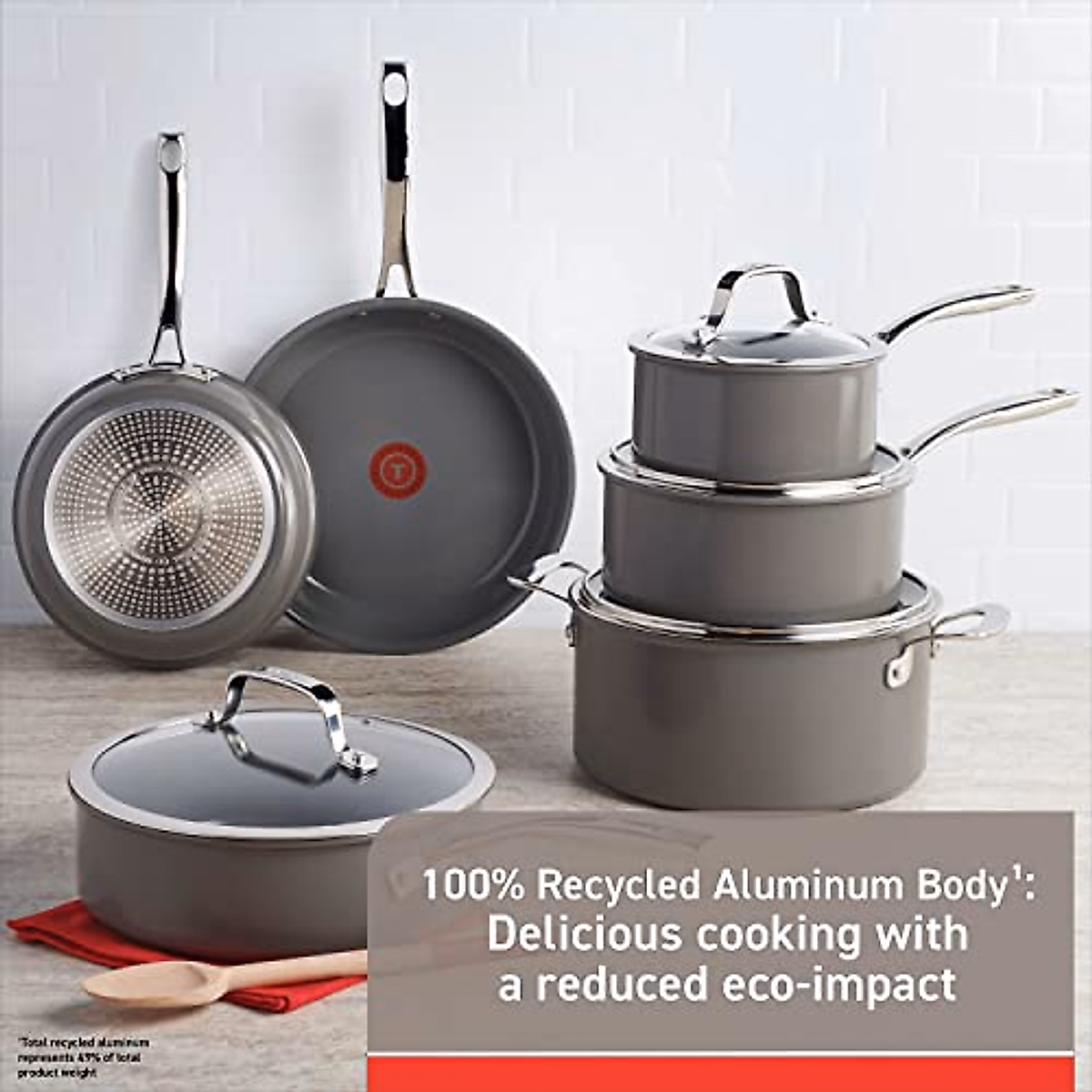 T-fal Ceramic Excellence Reserve Nonstick Cookware Set 10 Piece Induction, Pots and Pans