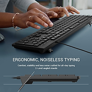 Computer Keyboard Wired, Plug Play USB , Low Profile Chiclet Keys, Large Number Pad, Caps Indicators, Foldable Stands, Spill-Resistant, Anti-Wear Letters for Windows Mac PC Laptop, Full Size