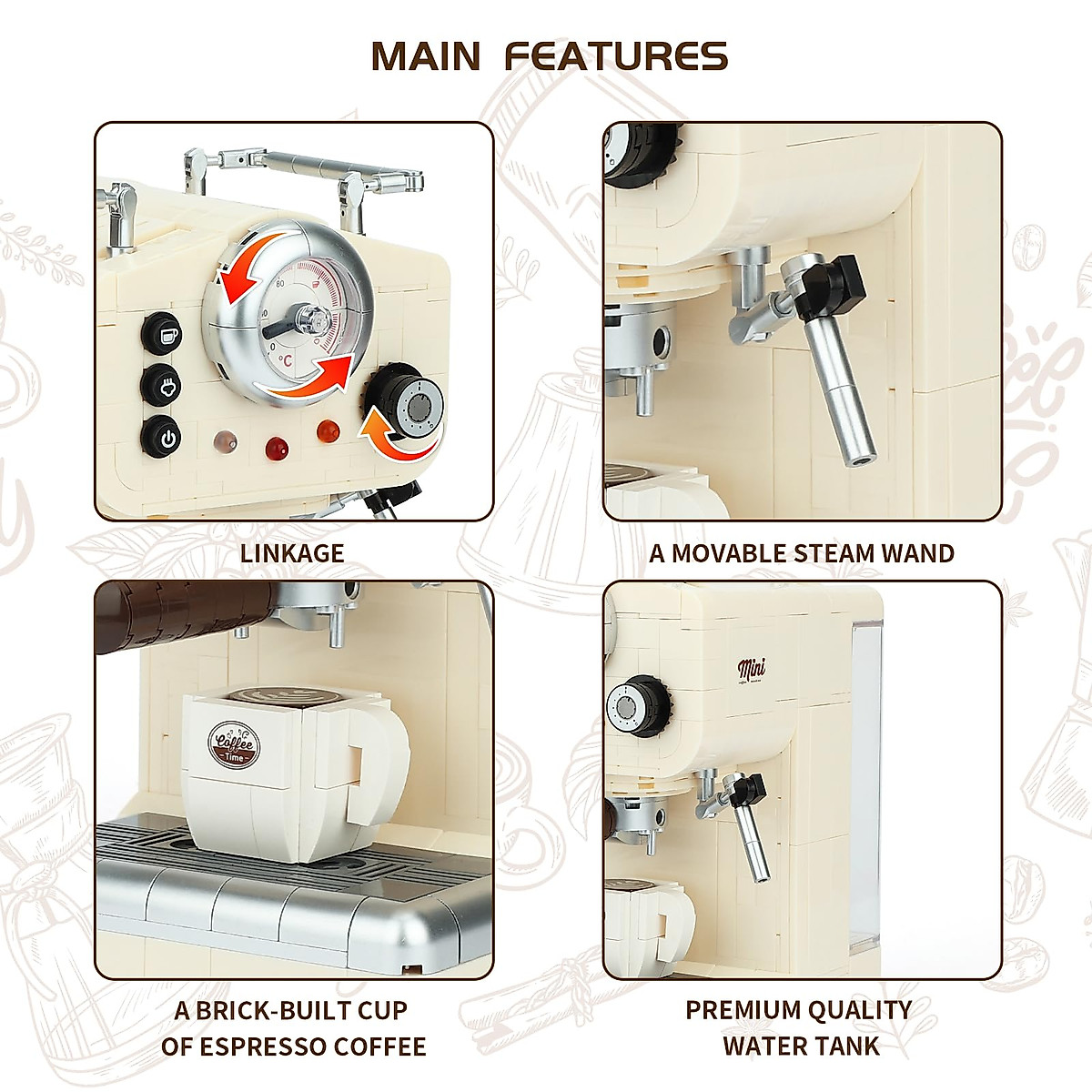 NEWABWN Coffee Machine Toy Building Set, Compatible with Lego Home Décor Accessories for Adults, Cute Building Blocks Set for Couples, Mother's Day Decoration(678 Pieces)