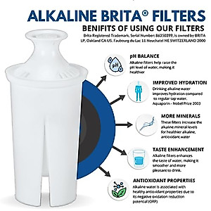 Life Ionizer - Alkaline Brita Water Filter Replacement - Brita Pitchers Compatible Alkaline Water Pitcher Replacement Filter - Enhances Taste and pH Level of Brita Pitcher Water - Pack of 3