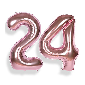 AULE 40 Inch Large 24 Number Balloons Rose Gold Big Foil Number Balloons Giant Helium Happy 24th Birthday Party Decorations for Women Huge Mylar 42 Anniversary Supplies