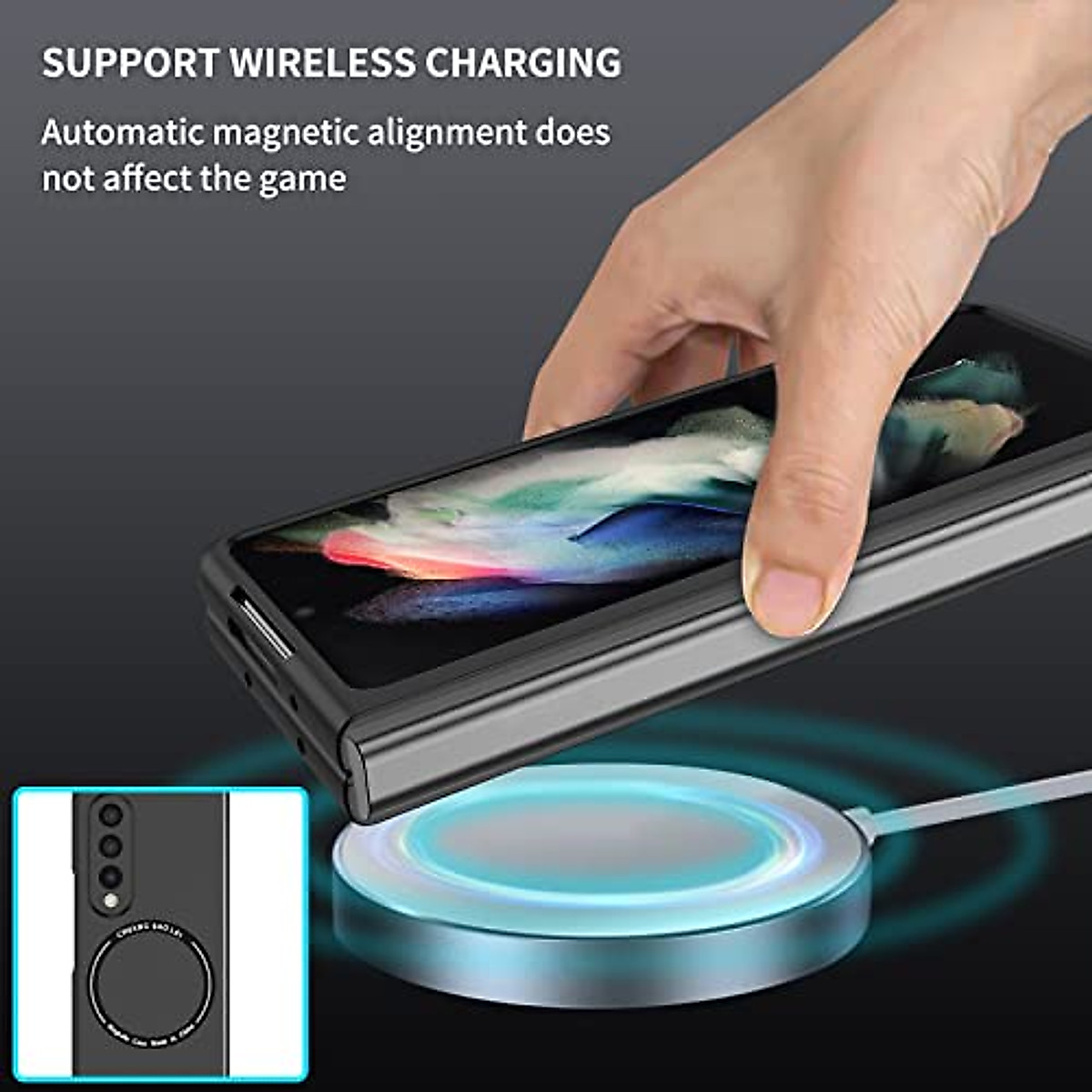 CCSamll Magnetic Phone Case for Samsung Galaxy Z Fold3 5G Compatible with Magsafe, Military-Grade Shockproof Case with Built-in Magnet Circle for Samsung Galaxy Z Fold 3, MS Black