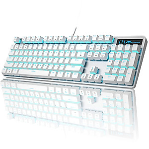 MageGee Mechanical Gaming Keyboard, Wired USB Adjustable Backlight Keyboard, New Mechanical Storm 100% Anti-ghosting Keyboard with Blue Switches for Windows PC/MAC Games (White)
