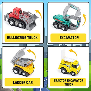 jerryvon 14 Mini Cars & 7 Acrylic Display Boxes Construction Pull Back Vehicle Toys for 3 4 5 Year Old Toddlers Boys Kids Trucks Tractor Bulldozer Party Favors Supplies Birthday Gift