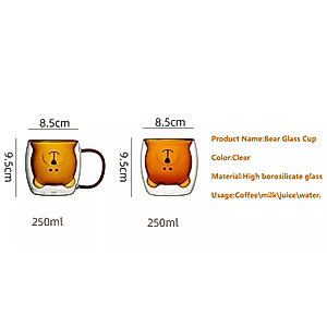 Chanlida Cute Brown Double Wall Cute Bear Cups (Pack of 2) Double Wall Cute Bear Cup with Handle Insulated Espresso Christmas Beer Cup Cute Birthday