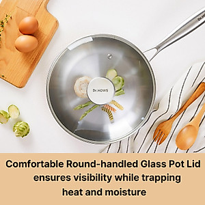 Dr.HOWS ESSENTIAL Tri-ply Stainless Steel Wok Pan, Kitchen Woks & Stir-fry Pans with Lid, Works on Induction, Dishwasher and Oven Broiler Safe, Cooking Frying Pan, Silver (11" wok with lid)