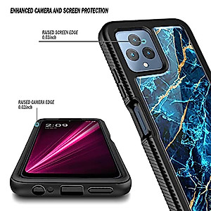 NZND Case for T-Mobile REVVL 6 5G / REVVL 6X 5G with [Built-in Screen Protector], Full-Body Shockproof Protective Rugged Bumper Cover, Impact Resist Durable Phone Case (Marble Design Sapphire)