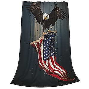 American Eagle and Flag Blanket Cozy Soft Throw Blanket for Couch Sofa Bedding Living Room, Warm Plush Flannel Blankets for Boys Girls Men Women 50"x40"