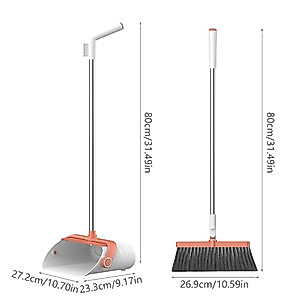 Broom with Dustpan Combo Set Brooms and Dustpan 2-in-1 Set Home Cleaning Supplies Stainless Steel Handle Brooms and Dustpan Combo Set for Home Office Broom Set Dust Pan and Broom Set Cleaning Tools