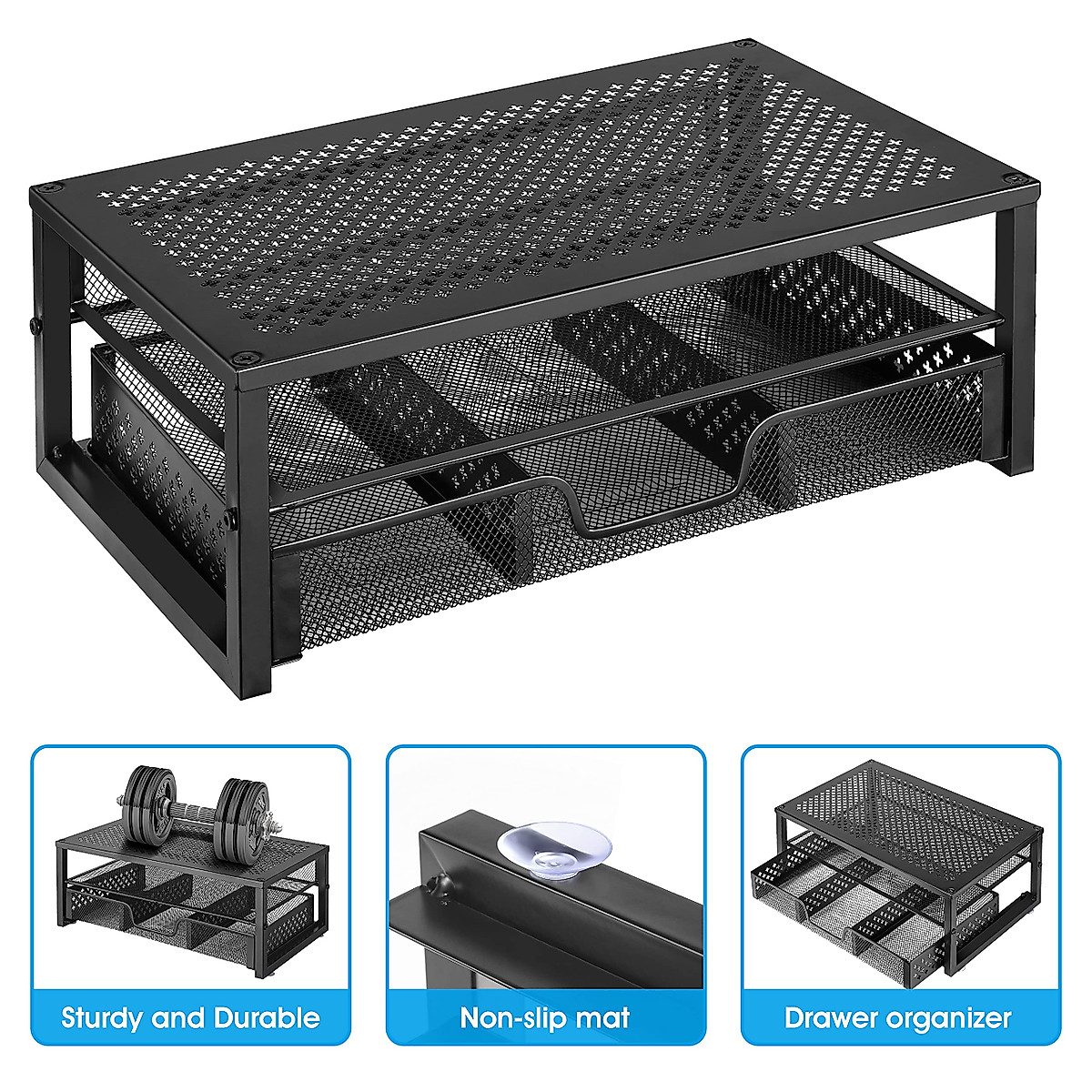 Simple Trending-Metal Monitor Stand Riser and Computer Desk Organizer with Drawer for Laptop, Computer, iMac, Black