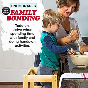 Play Platoon Toddler Kitchen Stool - Light Wood Wooden Step Stool Tower for Kids Counter Learning, Standing Tower for Kitchen Counter, 3 Heights Adjustable Solid Wood, Safe Non-Slip Mat