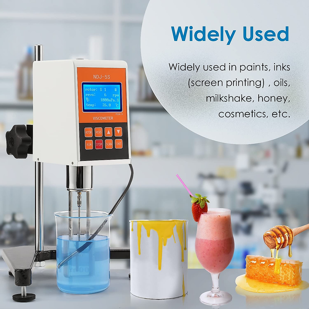 Bonvoisin Digital Rotary Viscometer 10-100,000mPa.S Digital Lab Rotational Viscosity Meter +-3% Accuracy Fluidimeter Tester Meter with 4 Rotors and Temperature Probe 110-240V(NDJ-5S)