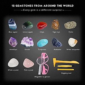 GobiDex Gemstones Dig Kit, Science Kit for Kids STEM Educational Toys, Excavate 12 Real Gems, Rock and Archaeology Geology Kit, Toys for 4 5 6 7 8 9 10 11 12 Year Old Boys & Girls