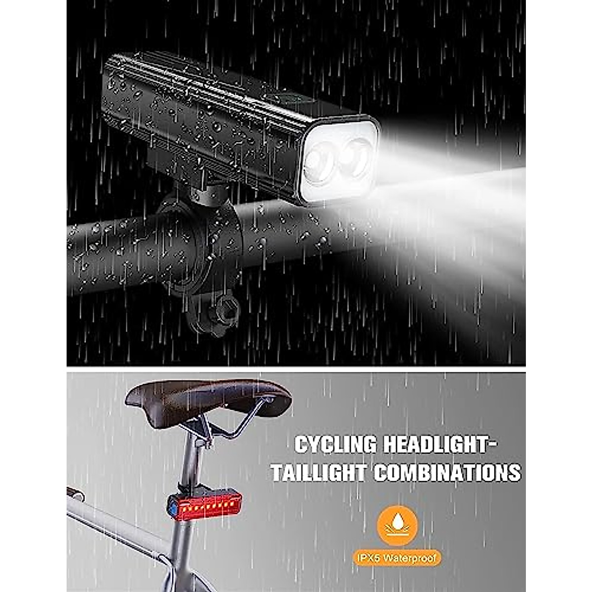 Cuvccn 1200 Lumen Bike Lights 360° Rotation, Bike Headlight Taillight Rechargeable, Bicycle Light Front & Back Aluminum Power Bank Function, IPX5 Waterproof Bike Light for Night Riding 5+5 Light Modes