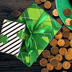 FANCY LAND 10 Sheets St.Patrick’s Day Wrapping Paper Sheets Shamrock Green Gift Wrap Folded Large Sheets 20 X 28 Gift Decoration