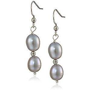 Amazon Collection Sterling Silver Grey Freshwater Cultured Pearl Necklace, Bracelet and Dangle Earrings Jewelry Set (8-9mm)