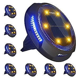 Ansody Solar Powered Ground Lights,6 LED+4 Blue Side Lights,14 Hrs Lighting 1000mA Battery IP65 Waterproof,Solar Driveway Garden Light,Landscape Lighting for Lawn Pathway Porch 8 Pack