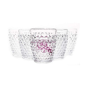 EVEREST GLOBAL Hobnail Old Fashion Iced Beverage Tumblers vintage glassware 10 oz. set of 6 Glass Cup for Water Wine Soda Whiskey Juice Milk Beer Iced-tea for Dinner Parties Bars Restaurants (Clear)