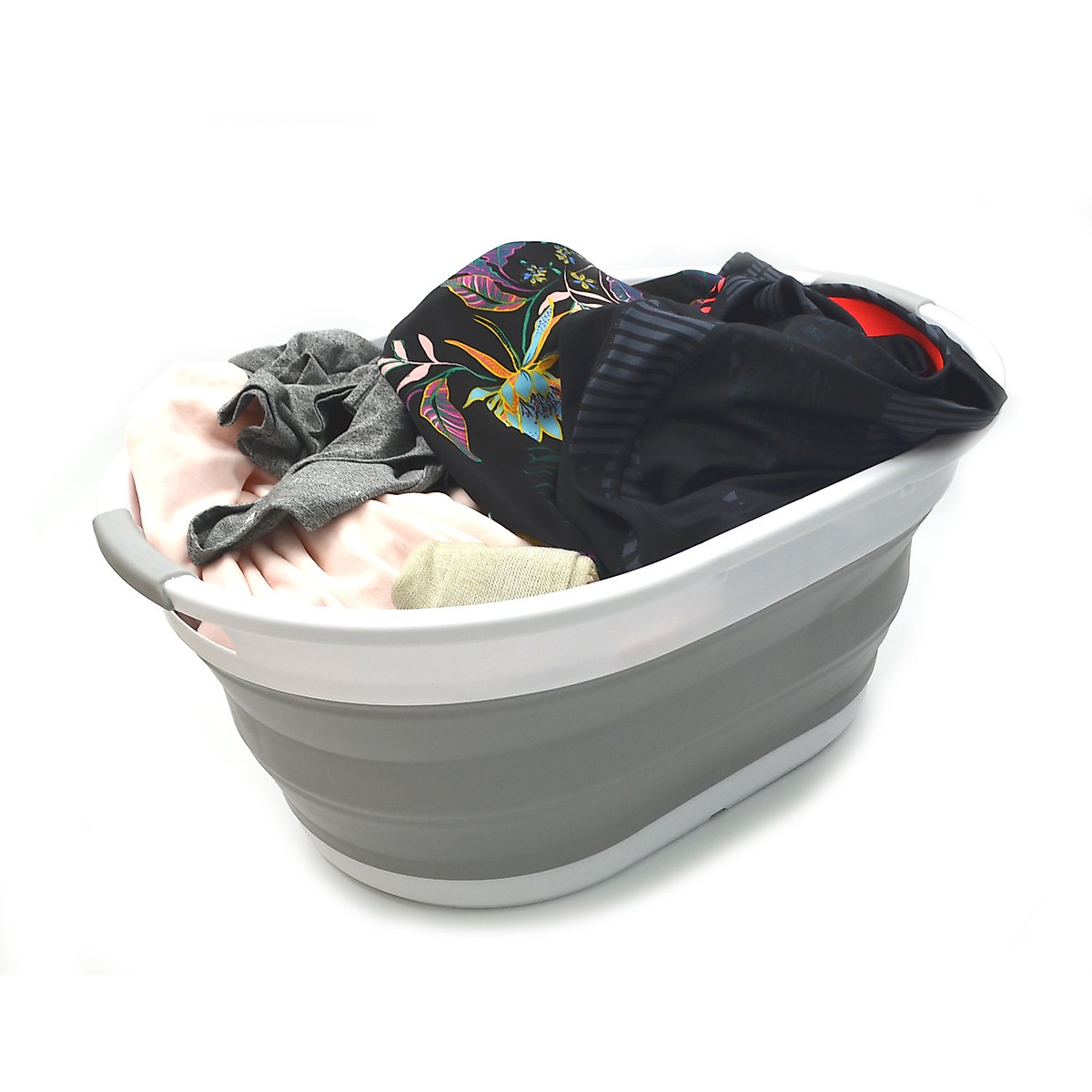 SAMMART Set of 2-39L (10.3 gallon) Collapsible Plastic Laundry Basket - Oval Tub/Basket - Foldable Laundry Washing Tub - Portable Washing Tub - Pop Up Saving