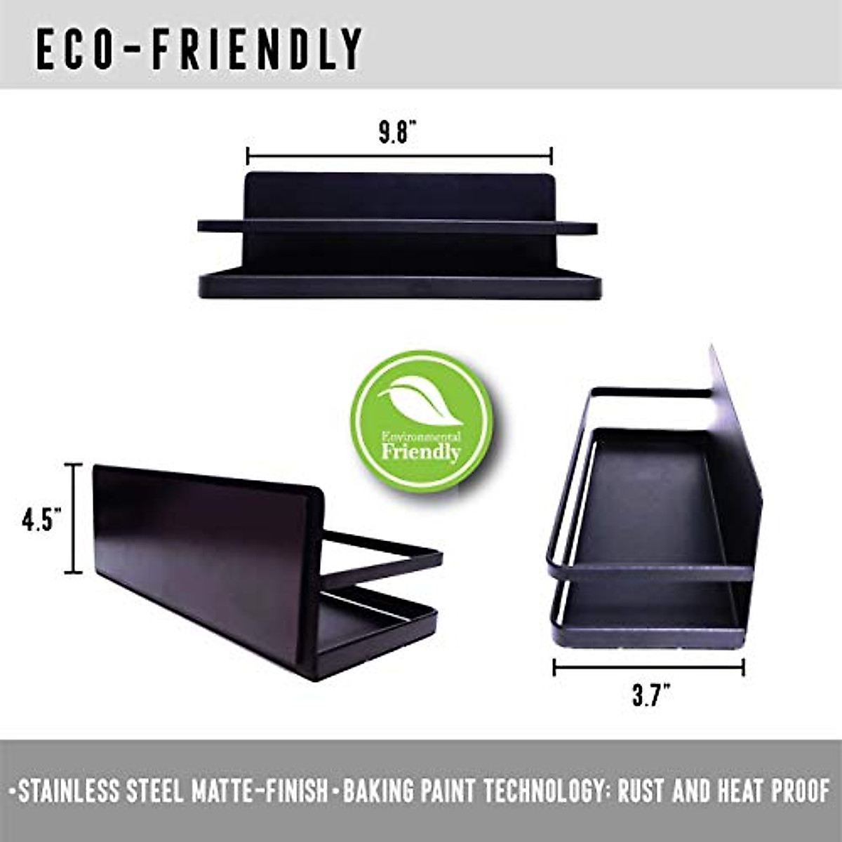 Magnetic Spice Rack for Refrigerator - Perfect Kitchen Organizer for Limited Counter Space - Super Strong Holds Up To 6.6 lbs (Black)1