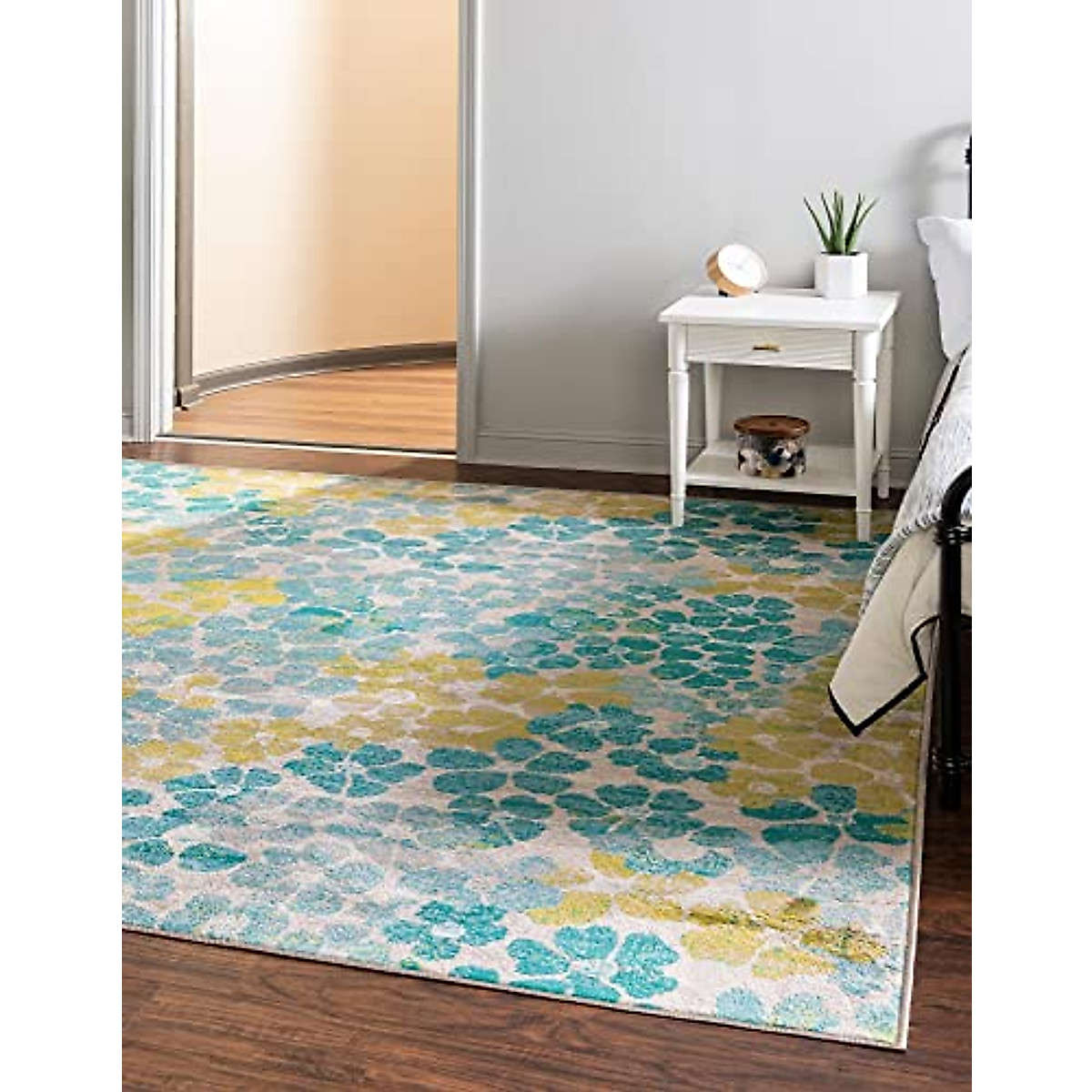 Unique Loom Azalea Collection Area Rug - Encore (Square 7' 10" x 7' 10", Blue/Ivory)