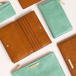 KATIE LOXTON Faux Crocodile Womens Small Vegan Leather Fold-out Purse Wallet Cognac