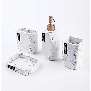 Hymmah Bathroom Accessories Set,Marble Design Toothbrush Holder,Farmhouse Bathroom Decor,4 Pcs Resin Gift Set Apartment Necessities, Contain Toothbrush Cup,Soap Dispenser,Soap Dish,Tumbler