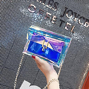 VALICLUD Holographic Clear Crossbody Chain Purse Transparent Iridescent Shoulder Handbag Small Jelly Tote Bag for Women