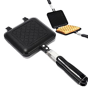 HningBuyox Sandwich Maker, Grilled Panini Maker Pan with Non-Stick Plates, Stovetop Toasted Sandwich Maker Press Aluminum Flip Cheese Maker Pan for Home Kitchen Breakfast Camping