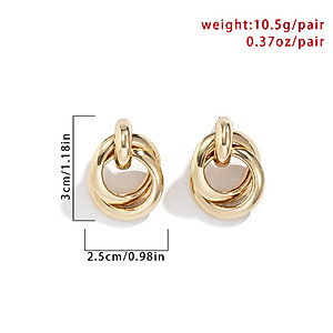 BETHYNAS Twisted Earrings Round Double Circle Stud Earrings Statement Chunky Polished Drop Hoop Earrings for Women Girls (Gold)