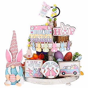 12 Pcs Easter Tiered Tray Decor Easter Decor Farmhouse Wood Decor Bunny Rabbits Eggs Wooden Sign Spring Tiered Tray Decor Decorative Trays Signs Rustic for Home Table Easter Decoration (Easter-Bunny)