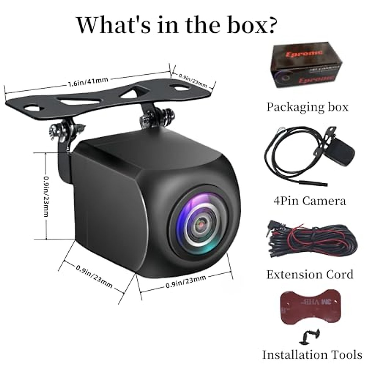 Epronic 4 Pin Backup Camera for Mirror Dash Cam and Carplay Screen Only Support AHD1080P and 720P, 4 Pin to 2.5mm Jack Vehicle Backup Camera Dash Cam Front/Rear View Camera 23 Ft Male Plug