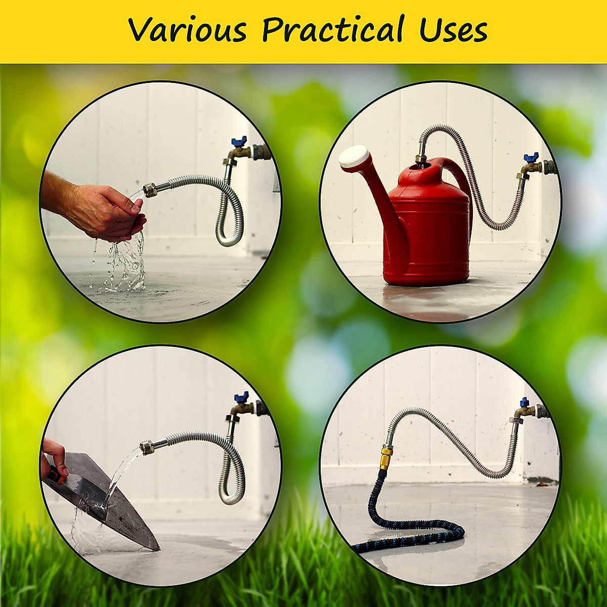 BBros Products Adjustable Flex and Hold Stainless Steel Garden Hose (2 ft), 24 Inch