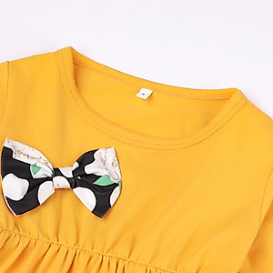 Yoxindax Toddler Girls' Clothing Bell Sleeve Ruffle High Low Bow Solid Top Floral Polka Dot Printed Leggings Autumn/Winter Suit(7-8t)