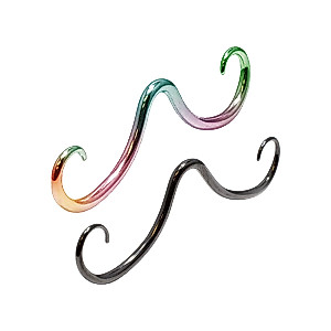 BodyJewelryOnline Black Septum Moustache Nose Ring [Curly Design], 316L Surgical Steel, 2¾” Length, Hypoallergenic, Lead/Nickel Free, Smooth Surface Rainbow removable O-rings