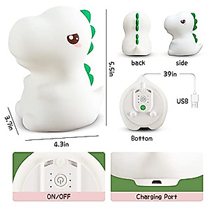 Dimanito Cute Kids Night Light Night Lamp Night Lights for Kids Bedroom Toddler Baby Portable Silicone Battery Led Nightlight Nursery (Dinosaur)