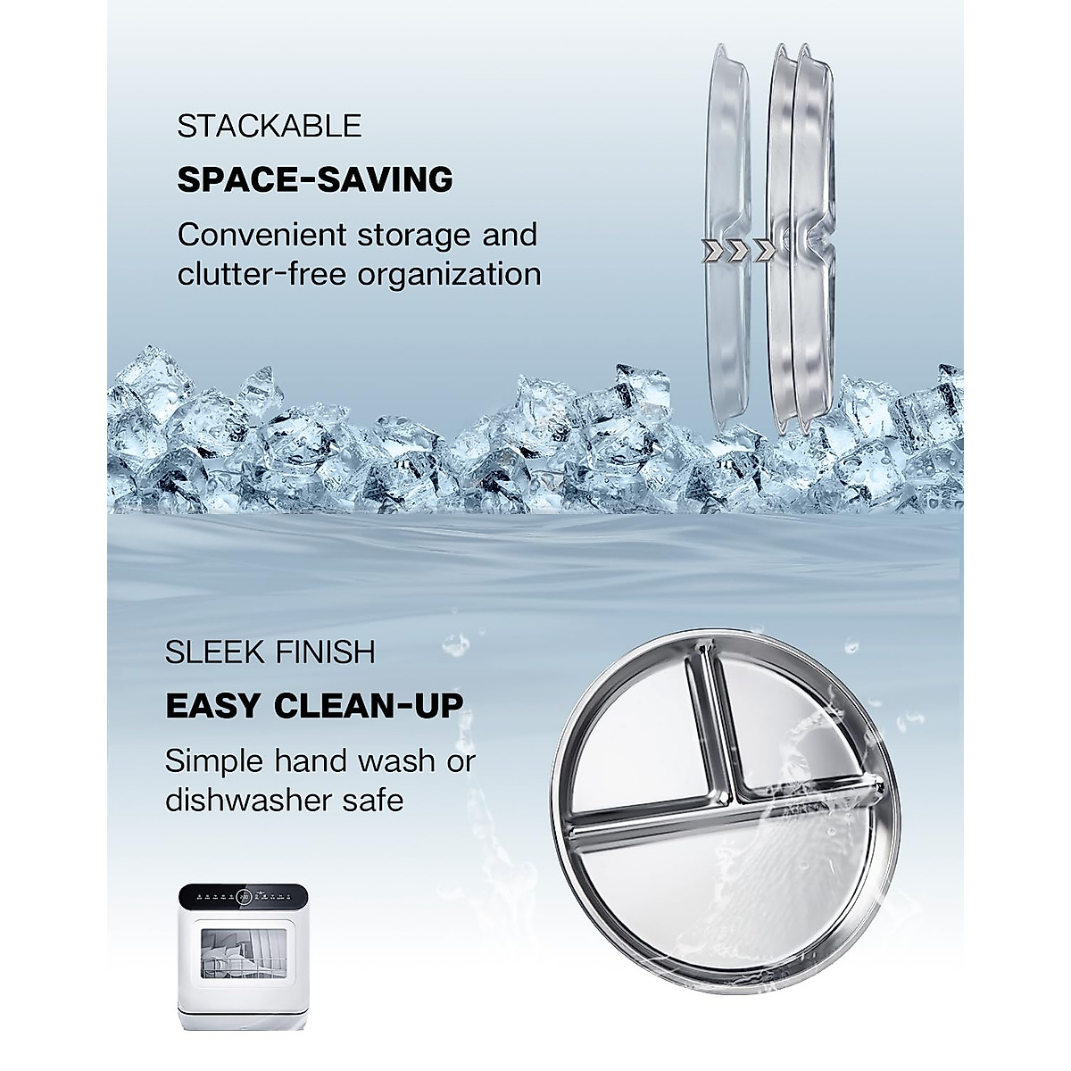 Bakpoco Stainless Steel Kids Plates 2 Packs, 9" Portion Control Plate Divided Plates for Adults Bariatric Weight Loss & Diabetic Diet, [Non Toxic Unbreakable] Toddlers Lunch Dishes, Camping Food Tray