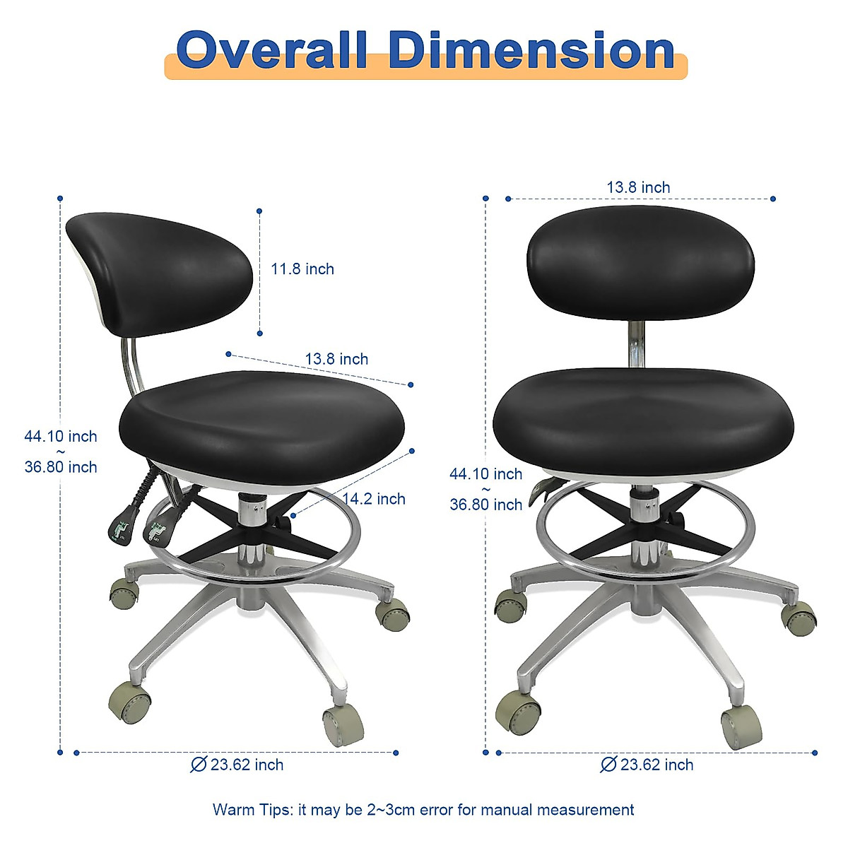 LIMKOMES Medical Dental Assistant Stool with Adjustable Backrest Rolling Ergonomic Swivel Seating Dentist Chair for Clinics, Dental Office, Lab-Black