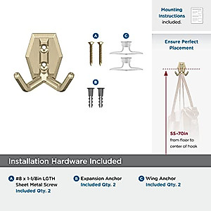 Amerock H37008BBZ | Benton Double Prong Decorative Wall Hook | Golden Champagne Hook for Coats, Hats, Backpacks, Bags | Hooks for Bathroom, Bedroom, Closet, Entryway, Laundry Room, Office