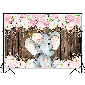 Mocsicka Floral Elephant Baby Shower Backdrop Pink Elephant Baby Shower Party Decoration 7x5ft Vinyl Girl Elephant Baby Shower Photo Background