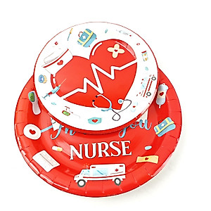 LOONELO 52pcs Thank You Nurse Party Supplies, Happy National Nurses Appreciate Week Table Party Decorations, Disposable RN Graduation Congrats Tableware Set Plates,Napkins,Cups