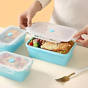 bryantye Set of 4 Collapsible Silicone Food Storage Containers with Lids, Foldable Meal Prep Sets, BPA Free Silicone Bento Lunch Boxes for Kitchen and Camping, Dishwaser Safe, Blue