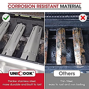 Unicook Grill Heat Plate 4 Pack, Heavy Duty Stainless Steel Heat Shield Replacement Parts, Adjustable BBQ Flame Tamer, Burner Cover, Flavorizer Bar for Gas Grill, Extend from 11.75" up to 21" Length