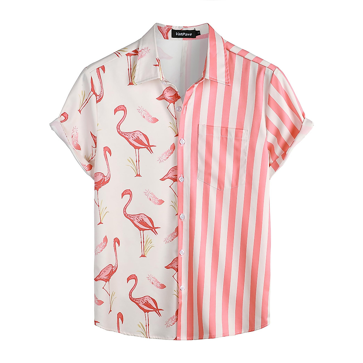 VATPAVE Mens Flamingo Hawaiian Sets Casual Short Sleeve Button Down Shirts Beach Outfits Large Pink Flamingo Shirt and Shorts