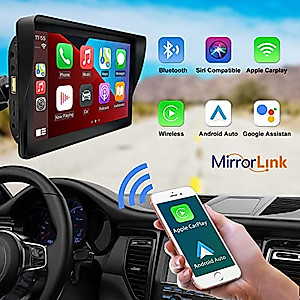 EZoneTronics New GPS Navigation for All Cars, Portable Apple Carplay and Wireless Android Auto Support Dash or Windshield Mounted, Mirror Link/GPS/FM/Siri/Google